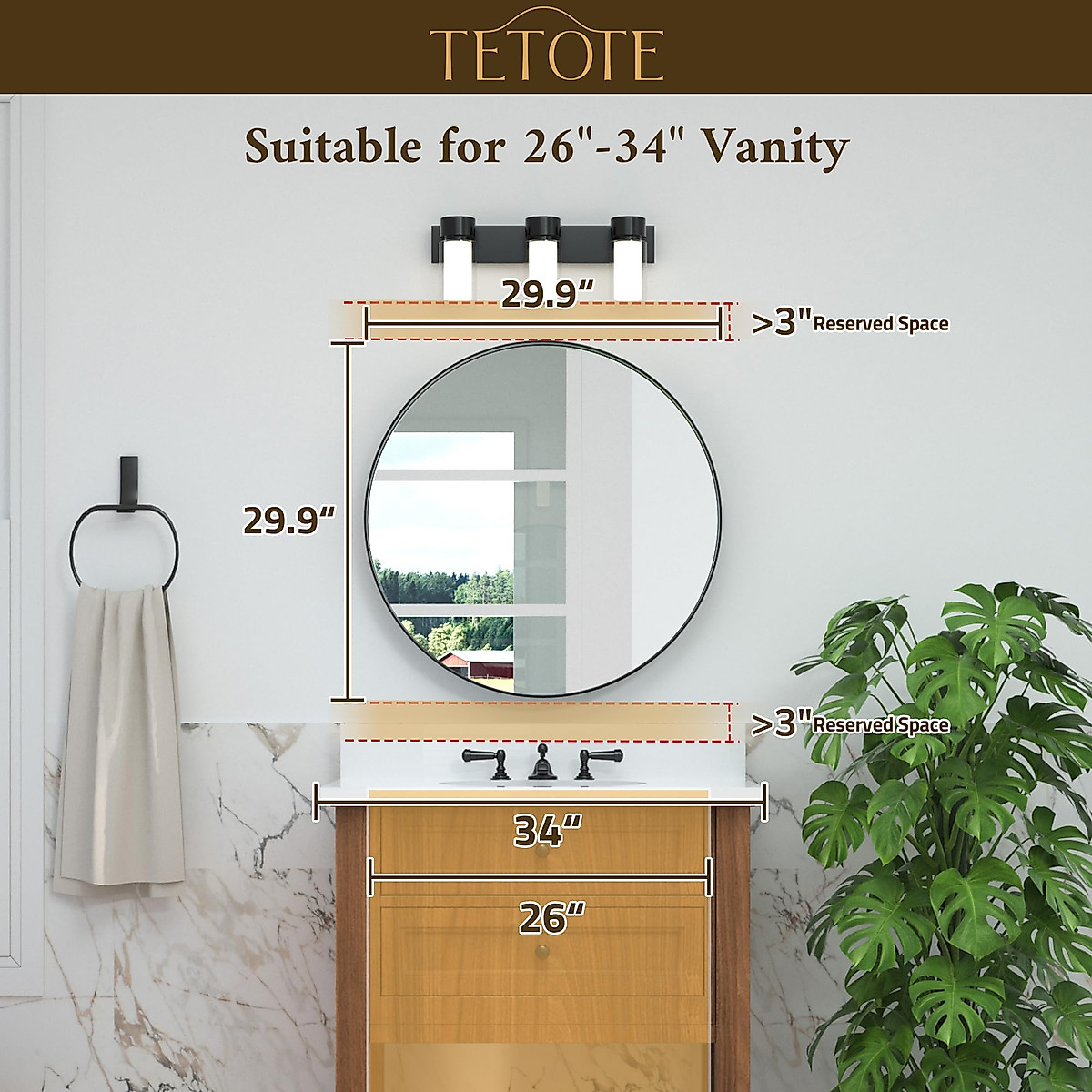 TETOTE Round Gold Bathroom Mirror, 30 Inch Circle Mirrors for Vanity, Champagne Gold Modern Brushed Metal Framed Wall Mounted Farmhouse Decorative Entryway Mirror Shatterproof