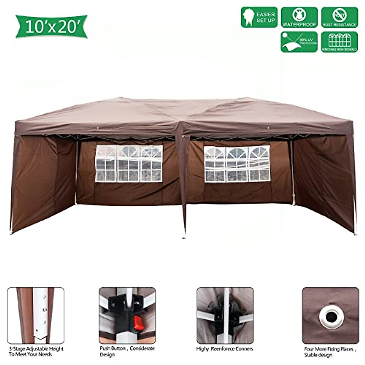 Outvita 10x20ft Ez Pop Up Canopy, Portable Instant Canopy Tent with 4 SideWalls for Outdoor Events, Party, Wedding, Birthday,Graduation