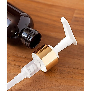 (12 Pack) 4 oz Amber Boston Round PET Plastic Bottles with Gold Lotion Pump