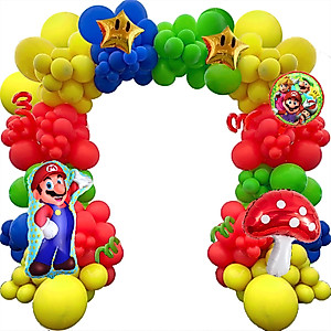 143Pcs Mario Balloon Decorations Garland Arch Kit Include Mario Balloons,Mario Foil Balloons for Kids Mario Birthday Party Decoration Supplies Mario Baby Shower Party Decorations