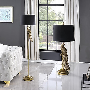 ORE International 64.5" in Modern Elegance Golden Peacock On A Pedestal Polyresin Floor Lamp