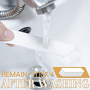 Sollifa Rug Tape,16 Pcs Dual Sided Washable Removable Rug Stopper Grip Your Area Rug, Non Slip Adhesive Prevent Curl for Hardwood Floors Grip Carpet Corners (Pearl White)