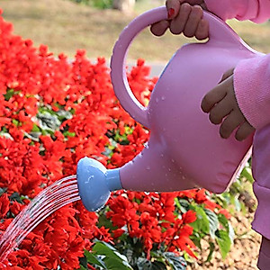 LOYUYU 0.4 Gallon Plastic Watering Can Small Lightweight Cute Indoor Outdoor Garden Plants, Kids Toy Watering Can with Shower Head Elephant: Pink Body Blue Head