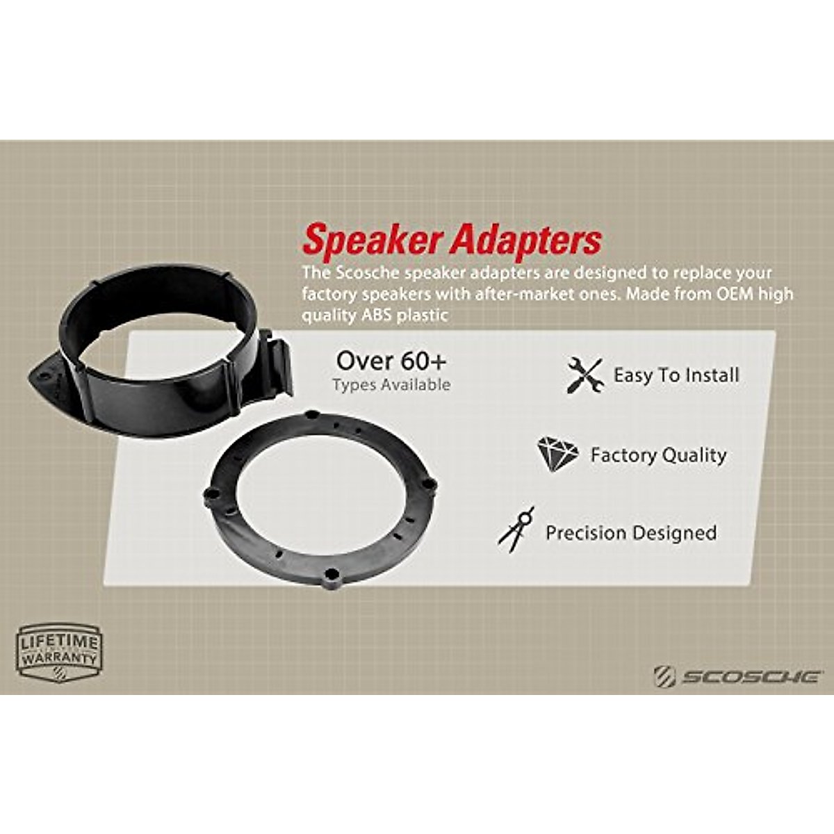 Scosche Compatible with Select 2000-12 Audi 6.5"-6.75" Speaker Adapter (1 Pair) SAAI653