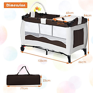 BABY JOY 4 in 1 Pack and Play, Portable Baby Playard with Bassinet, Changing Table w/Safety Belt, Zippered Door, Hanging Toys, Baby Bassinet & Cribs Activity Center from Newborn to Toddler