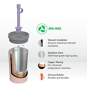 asobu Stainless Steel Kids Tumbler with Flexible Straw Lid | Insulated Water Bottle | Reusable Travel Cup 12 Ounce (Pink)