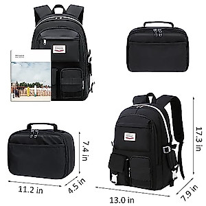 DUPHLAGT Backpack for Girls Boys, Water Resistant Causal Kids Backpack with Lunch Box, Lightweight Daypack School Bag for Elementary Teen Girls (Black)