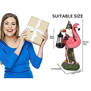 HIDNMSTAT Garden Funny Gnome Statues Collectible Figurines Flamingo Decorations Solar Lantern Outdoor Garden Home Decor for Patio Yard Lawn Porch Ornament Gnome Gifts (Flamingo)