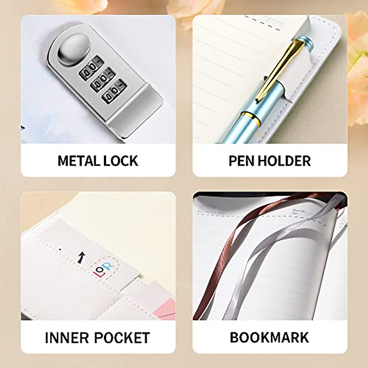 ZXHQ Diary with Lock for Women & Men, Secret Diary for Girls, Journal with Combination Lock Faux Leather Writing Travel Diary Password A5 Pink