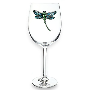 THE QUEENS' JEWELS Dragonfly Jeweled Stemmed Wine Glass, 21 oz. - Unique Gift for Women, Birthday, Cute, Fun, Not Painted, Decorated, Bling, Bedazzled, Rhinestone