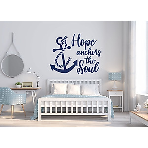 Hope Customized Vinyl Wall Decal - Customized Nautical Inspirational Quote - Hope Anchors The Soul With Anchor Silhouette - Home Decoration for Family Room, Nursery, Bedroom, or Beach House - Removable Sticker