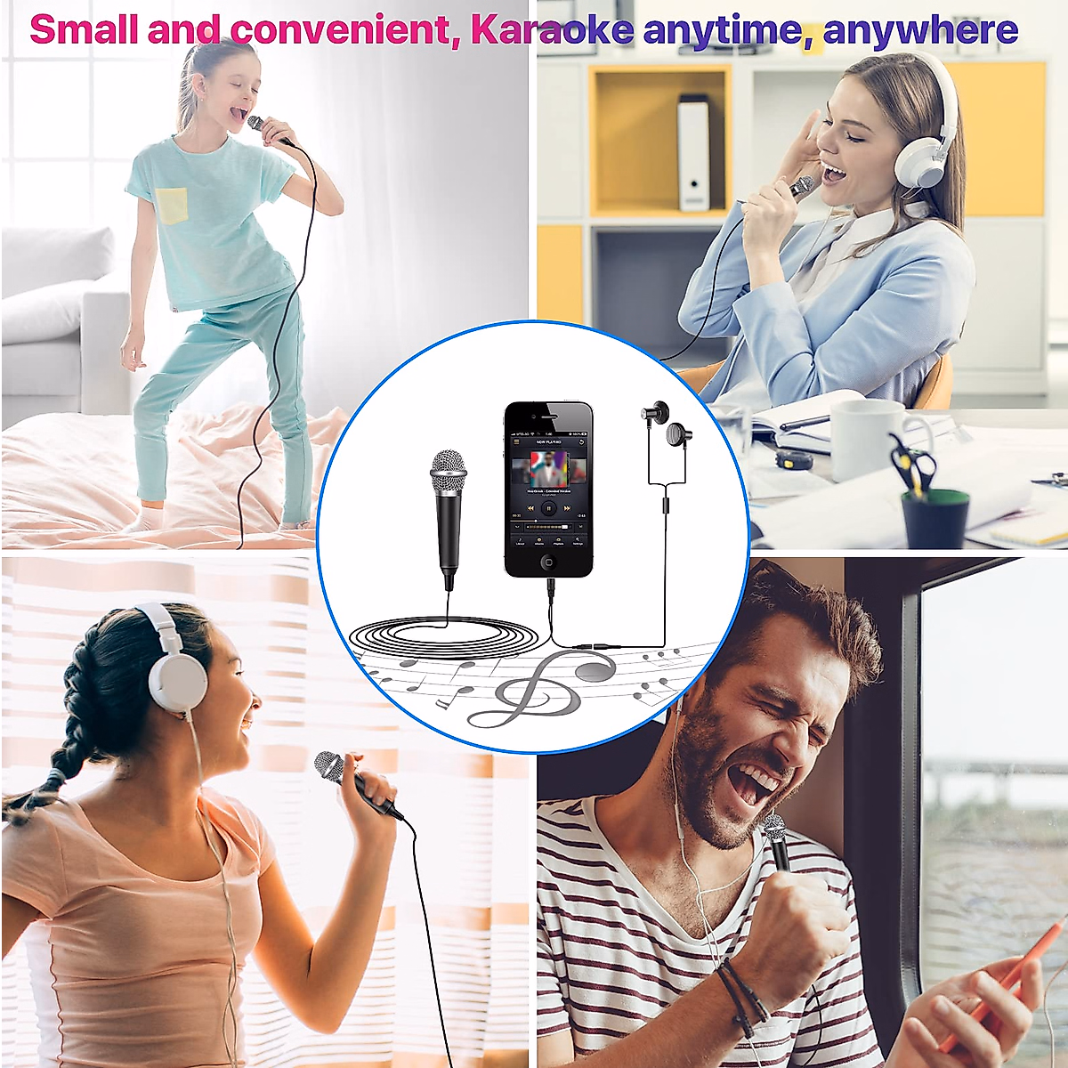 JeMii Mini Microphone,Tiny Microphone,Phone Microphone, Asmr Microphone,Mini Karaoke Microphone,forVoiceRecording Chatting and Singing on iPhone,Android,PC(Black)