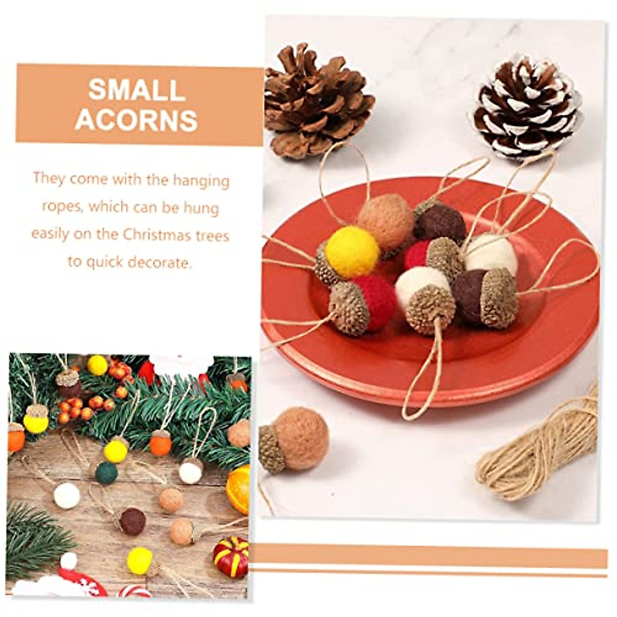 BCOATH 12pcs Pine Cone Pendant Christmas Decor Christmas Ornaments Mini Wreath Felt Acorn Pom Craft Acorn for Autumn Christmas Tree Acorn Miniature Acorns Wool Felt Pendants Plush Acorns
