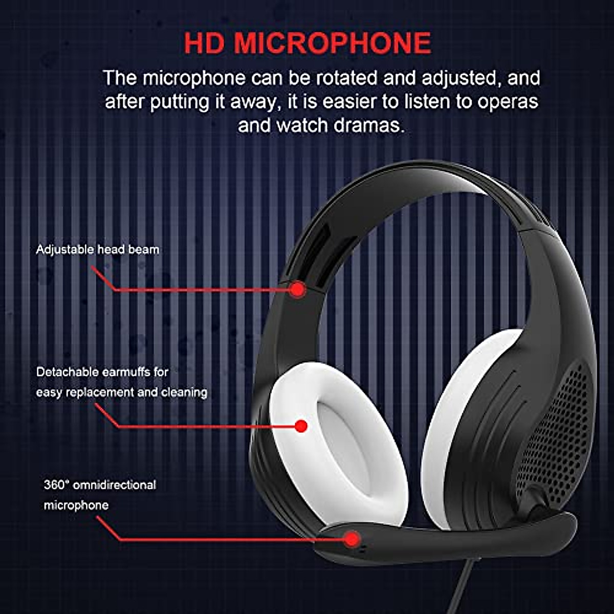 Wired Headphone,3.5mm Jack Over Ear Headphone with Microphone Noise Canceling Student