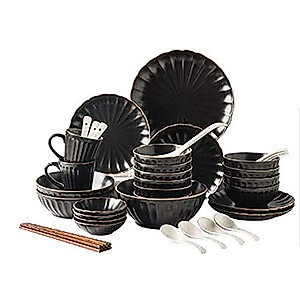 GagalU Party Tableware Set,Fine Dinnerware Set,White Porcelain Dinnerware Set, Petal Shape Ceramic Plates and Bowls Sets, Modern Creativity Vintage Round Dishes Set, Service for 10 Microwave, Oven