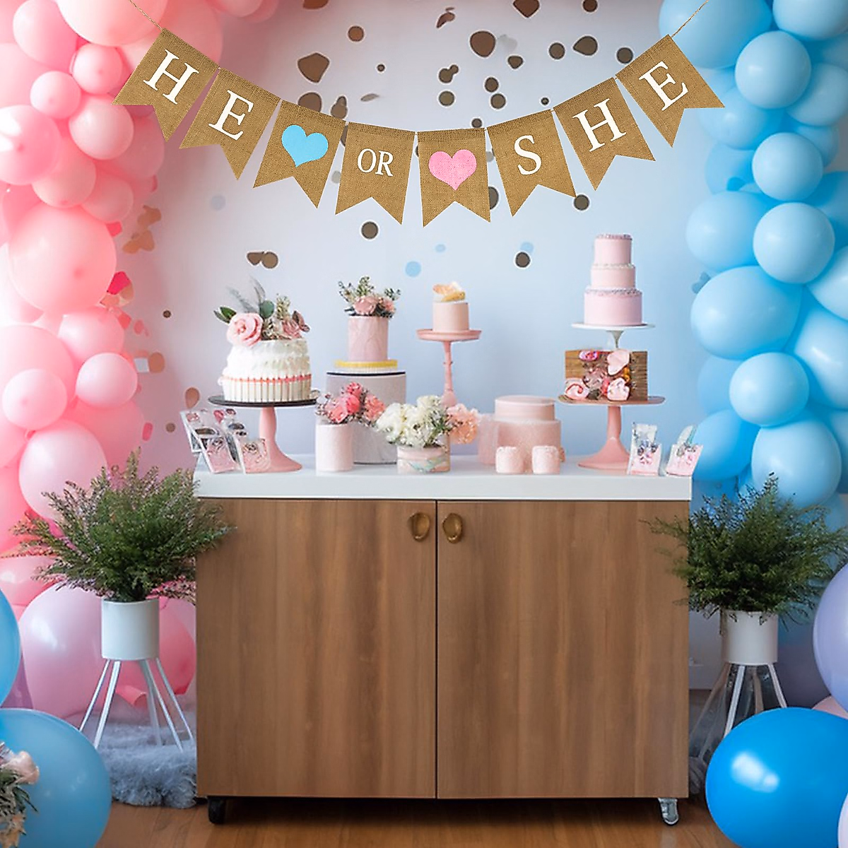 GCQQ He or She Banner, No DIY He or She Burlap Banner, Gender Reveal Burlap Banner, Baby Shower Banner Sign for Girls or Boy Baby Shower, Gender Reveal, Welcome Baby Backdrop Decoration