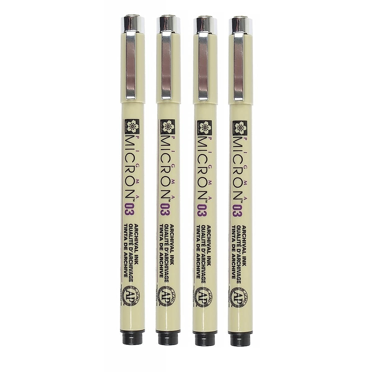 Sakura Pigma Micron 03 Black Pen 0.35mm Line Width Pack of 4 (03)