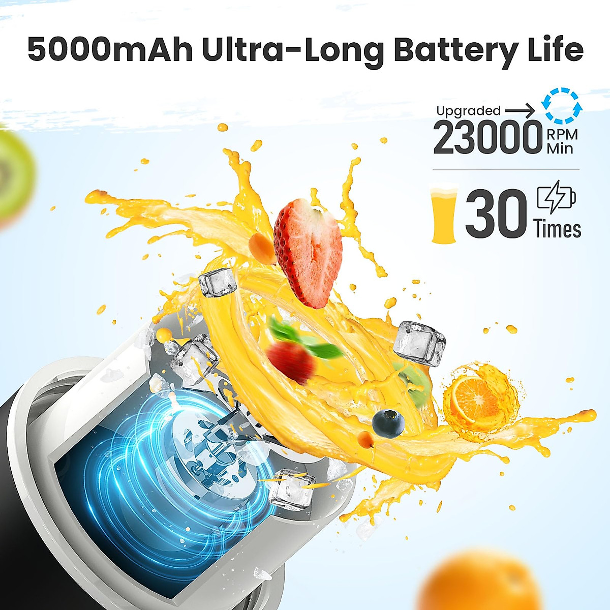 Portable Blender, Shakes and Smoothies Personal Blender, 16 Oz Portable Smoothie Blender, 5000mAh Fresh Juicer Portable Blender Rechargeable (Blue)