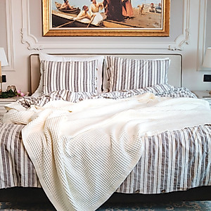 Lavien Home, 100% Natural Cotton Duvet Cover Set King Size, Linen Like Striped, 1 Duvet Cover with 2 Pillowcases, Soft and Easy Care (Milas, King 104"x90")