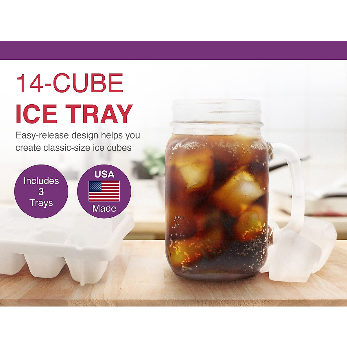 Arrow Home Products Plastic Ice Cube Trays for Freezer, 3 Pack - Made in the USA, BPA Free Plastic - 14 Classic-Size Ice Cubes Per Tray with Easy-Release Design - Stackable, Dishwasher Safe – White