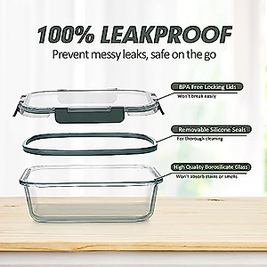 VERONES 24 Pieces Glass Food Storage Containers Set, Airtight Glass Lunch Containers, Stackable Glass Meal Prep Containers with Lids,BPA-Free, for Microwave, Oven, Freezer & Dishwasher Friendly,Grey