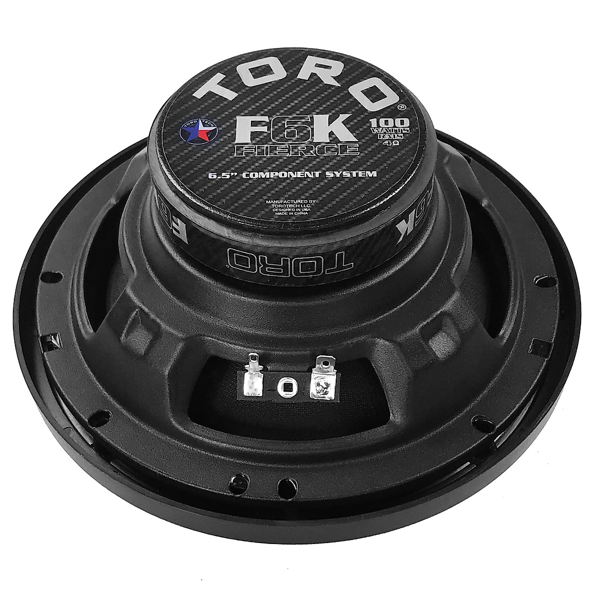 TORO TECH – F6K, 6.5 Inch Component Car Speaker Set - 200 Watt MAX / 100 Watts RMS, 13mm Ferro Fluid Tweeters, 4 Ohm, 1” KSV Voice Coils. Two Speakers, 2 Tweeters, 2 Crossovers, 2 Grills(Sold As Pair)