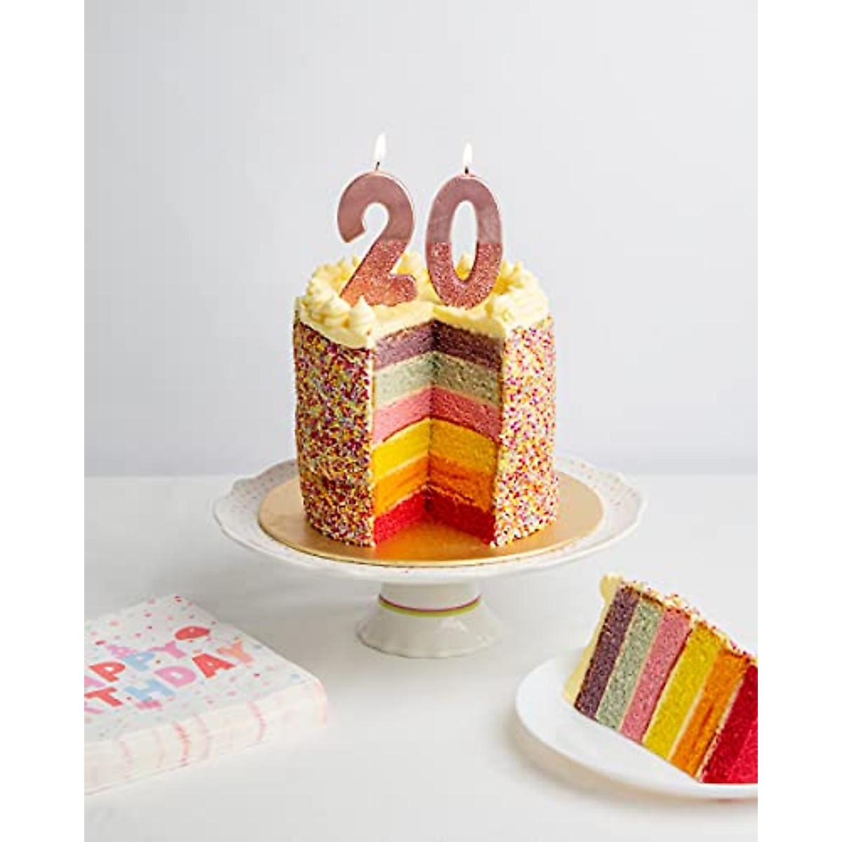 Talking Tables Rose Gold Glitter Number 2 Candle Premium Quality Cake Topper Decoration Pretty, Sparkly for Kids, Adults, 21st Birthday Party, Anniversary, Milestone