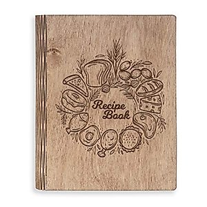 WOXTEED A5 Wooden Blank Recipe Book to Write in (7.5 x 6 inch) - Cook Book with 80 Sheets for Handwritten Recipes - Hardcover Family Kitchen Journal and Recipe Keeper (Brown)