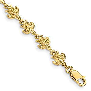 IceCarats 14K Yellow Gold Sea Turtle Chain Charm Bracelet