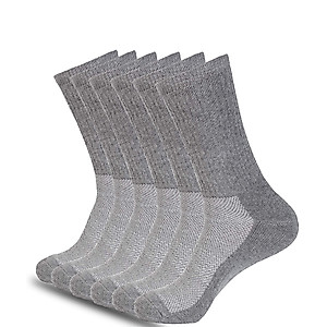 1SOCK2SOCK 6 Pack Performance Cotton Cushion Crew Athletic Sport Socks Moisture Wicking Arch Support Band Grey