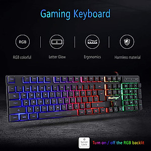 BlueFinger RGB Gaming Keyboard and Backlit Mouse Combo, USB Wired, LED Gaming set for Laptop PC Computer Game and Work