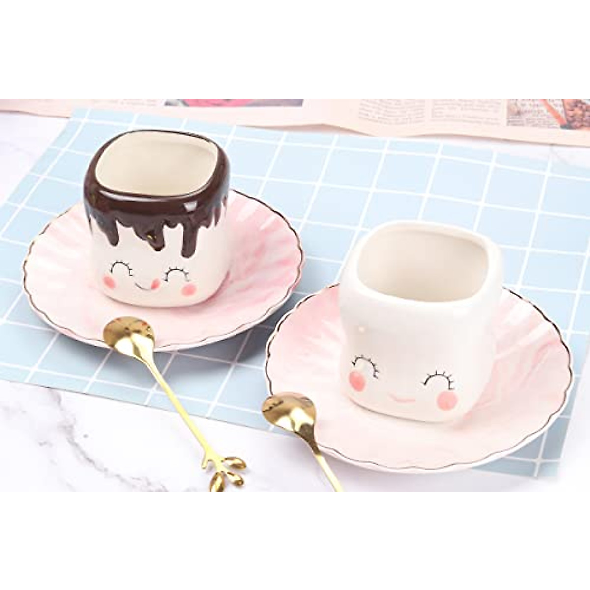 Marshmallow Mugs Set of 4 Cute Marshmallow Cups Cute Mugs for Kids Hot Chocolate Cocoa Mugs Gifts for Kids Women Christmas Mugs Mother's Day Cute Mug 6OZ