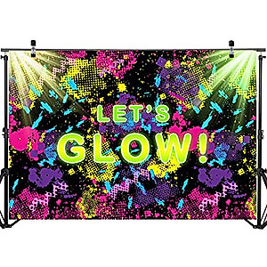 Mocsicka Let's Glow Backdrop 7x5ft Glow Neon Party Splatter Background Glow Theme Birthday Party Backdrop Neon Party Supplies Background Party Decoration