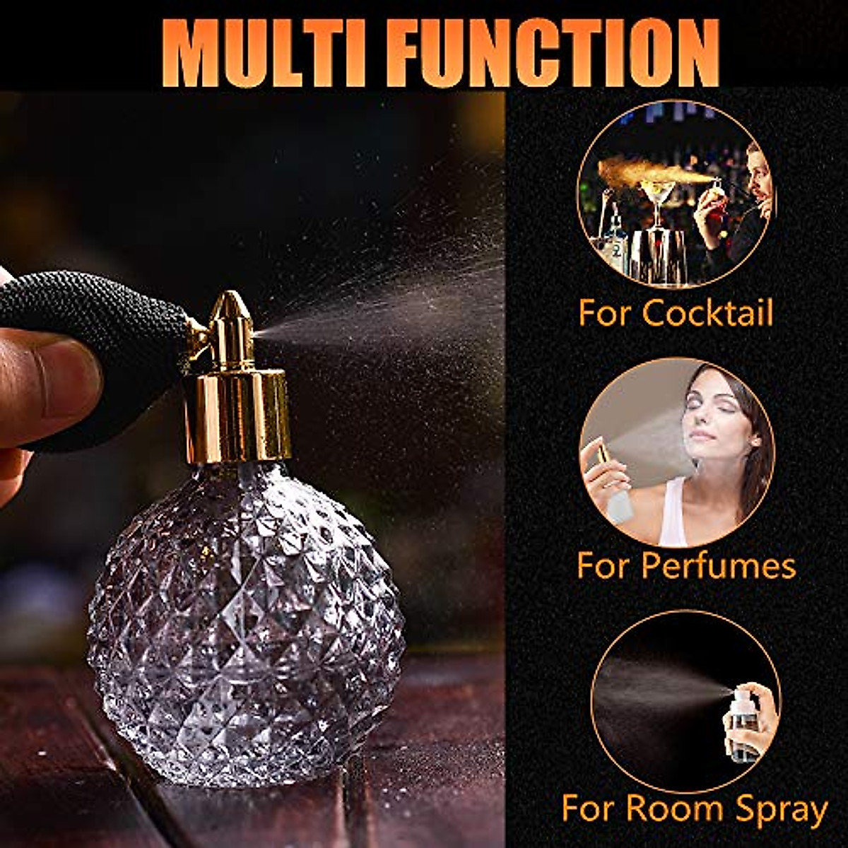 Shining Craft Perfume Bottles Empty Vintage Atomizer Spray Bottle 3.4OZ / 100ml - Classic Sprayer with Air Bulb, Refillable Perfume Bottle, SC001 (Black)