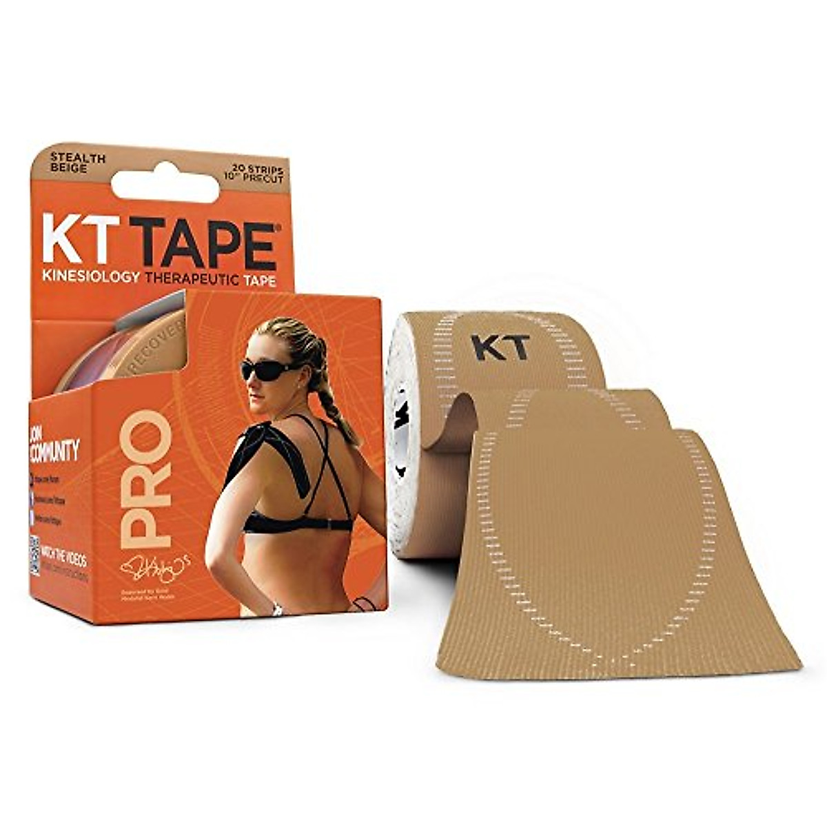KT TAPE PRO Synthetic Elastic Kinesiology 20 Pre-Cut 10-Inch Strips Therapeutic Tape, Stealth Beige (2 Pack)