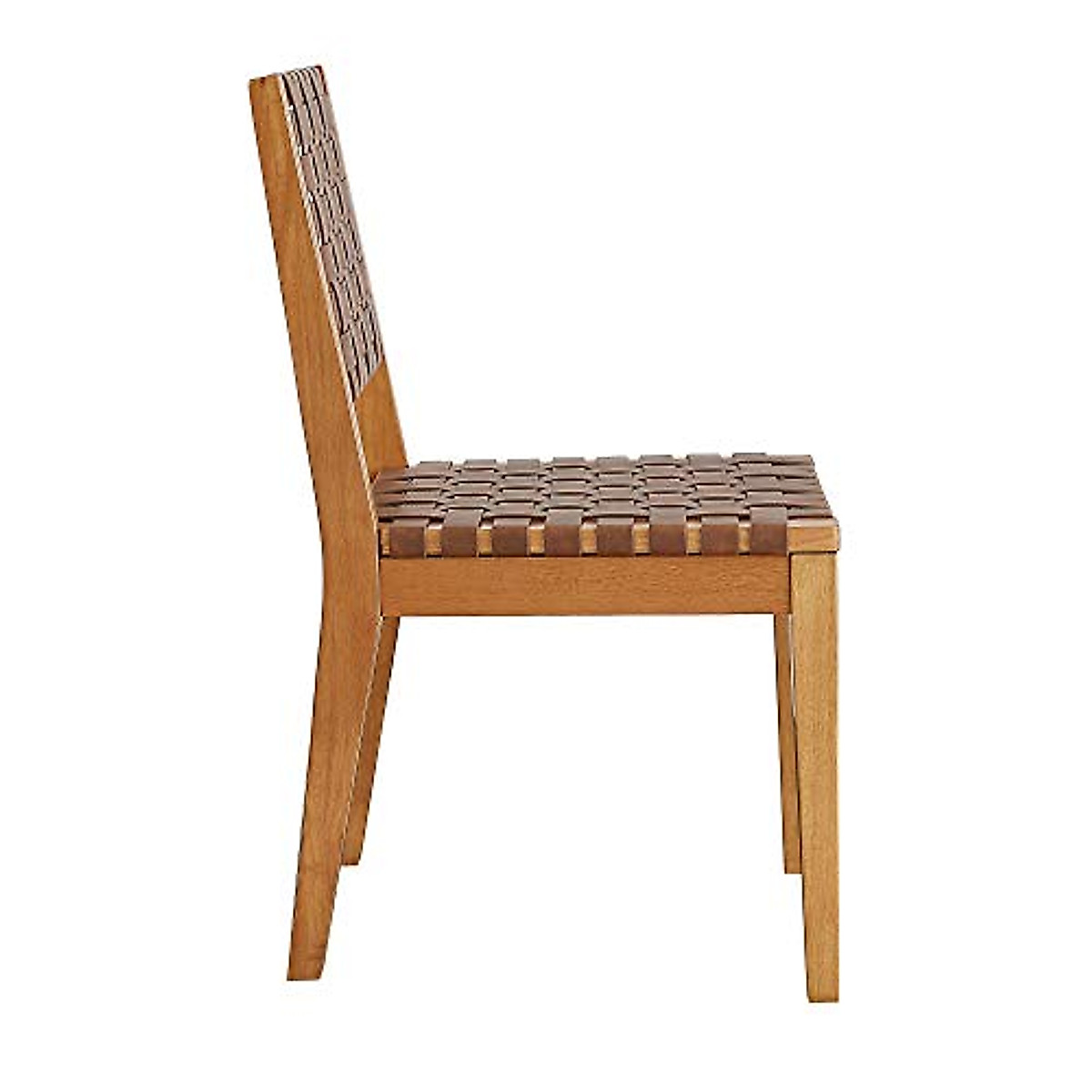 Amazon Brand – Rivet Faux Leather Woven Dining Chair with Wood Frame, Set of 2, 18"W, Brown