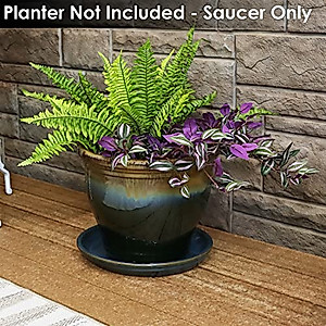 Sunnydaze Ceramic Indoor/Outdoor Flower Pot Saucers Set of 2 - UV- and Frost-Resistant - Forest Lake Green - 12-Inch