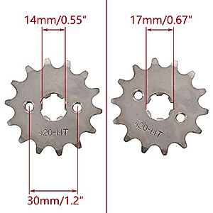 WOOSTAR Motorcycle 420-14T Front Sprocket 17mm for 50cc 70cc 90cc 110cc 125cc Dirt Pit Bike Mini Bike ATV 4 Wheeler Moped