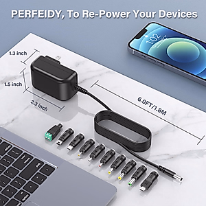 PERFEIDY 5V 1A 0.5A Charger 5.0V 1.0A AC Adapter 5W Power Supply DC 5V 1000mA 800mA 600mA 500mA Adaptor Regulated Transformer Cord with 10 Interchangeable Jacks Plug UL Listed