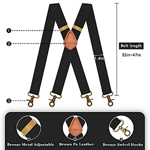 AYOSUSH Suspenders for Men Swivel Snap Hooks Black Elastic Formal Heavy Duty Braces Big And Tall