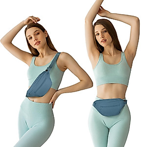 Yamdeg Small Crossbody Fanny Pack With 3 Zippers, 3 Pockets Fanny Pack For Women Gifts, Anti Theft Waist Bag For Travel With Mini Waterproof Bag, Slim Belt Bag For Sports Running, Bum Bag Lake Blue