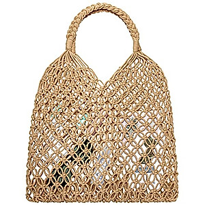 Women's Straw Bag Straw Beach Bag Straw Tote Beach Straw Handbag Handmade Fishing Net Travel Beach Handbag Shopping Woven Straw Bags for Girls Ladies Supplies