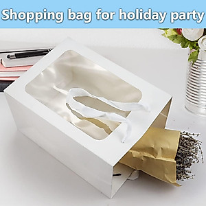 WYOMER 12 Pcs Kraft Paper Gift Bags with Transparent Window, Exquisite Goods Bags with Handles for Gifts, Festivals Partys (White)