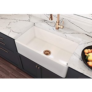 Moccoa 33" Venezia Fireclay Kitchen Sink, Reversible Single Bowl Farmhouse Sink White