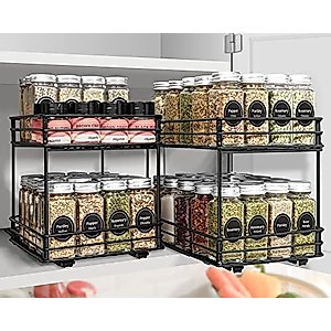 Kitsure Spice Rack Organizer for Cabinet - 2 Packs, Easy-to-Install Pull Out Spice Cabinet Organizers, 8''Wx10.23''Dx8.54''H Slide Out Spice Racks, Double Layer(Jars Not Included)