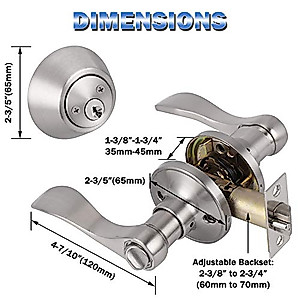 Knobonly 5 Pack Wave Style Door Handleset Locksets, Entrance Door Levers with Double Cylinder Deadbolts in Satin Nickel Finish, All Keyed Alike Front/Entry Doors