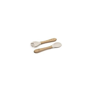 PAPERCLIP Silicone Beech Spoon/Fork Set in Mushroom with Resusable Snack Bag