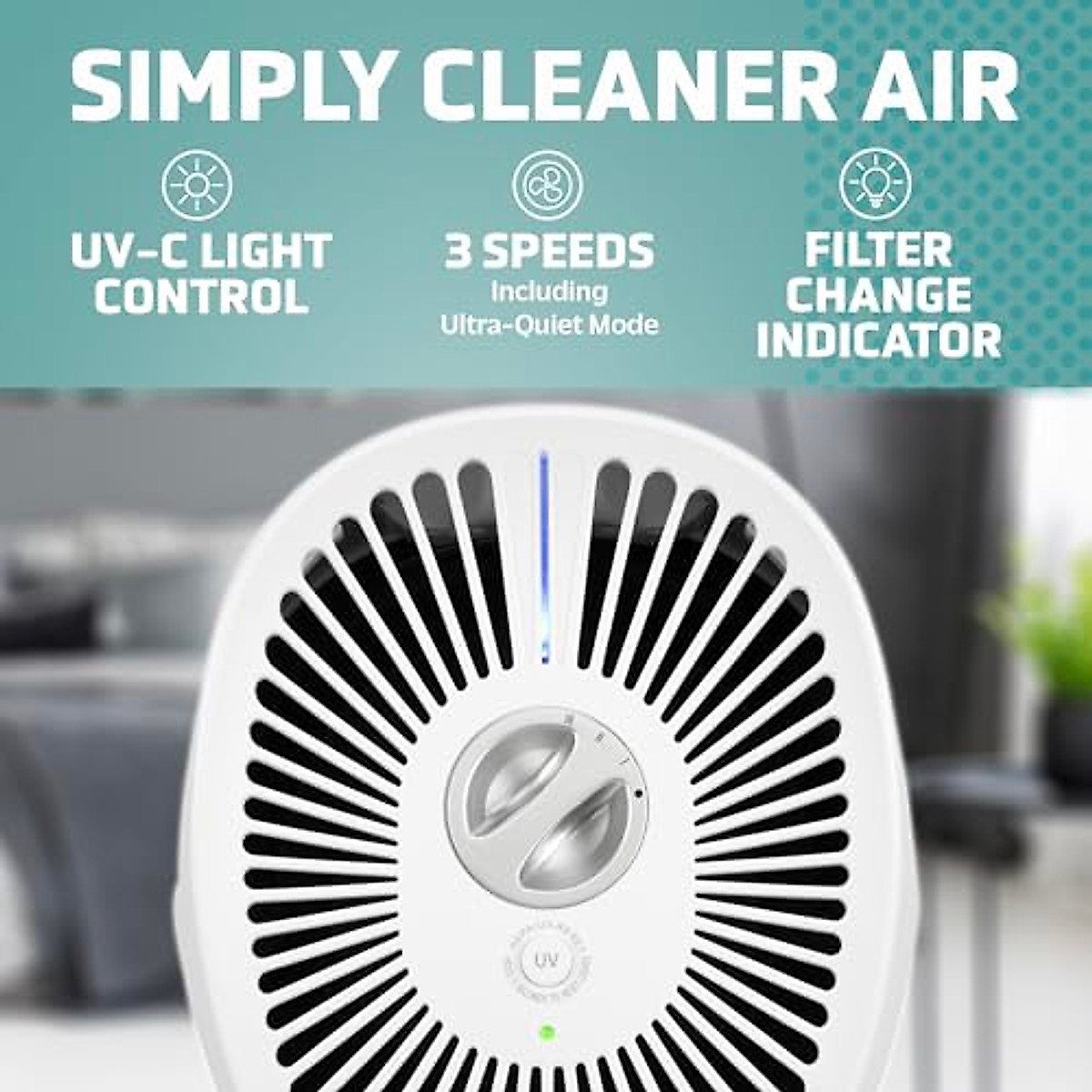 GermGuardian Air Purifier with HEPA Filter, Removes 99.97% of Pollutants, Covers Large Room up to 750 Sq. Foot Room in 1 Hr, UV-C Light Helps Reduce Germs, Zero Ozone Verified, 22", White, AC4625WDLX