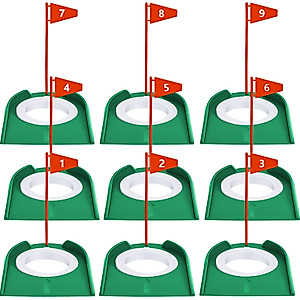 Sotiff 9 Pack Golf Putting Cup and Flag Plastic Golf Hole Training Aids Golf Training Putters for Indoor Outdoor Men Women Office Backyard Garage Accessories(Red)