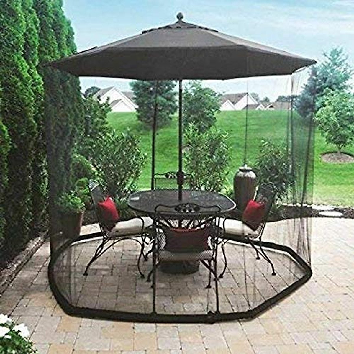 NKLC Outdoor Umbrella Table Screen, Patio Table Umbrellas, Mesh Mosquito Net Canopy Curtains, Adjustable Large Umbrella Hanging Tent(Black)